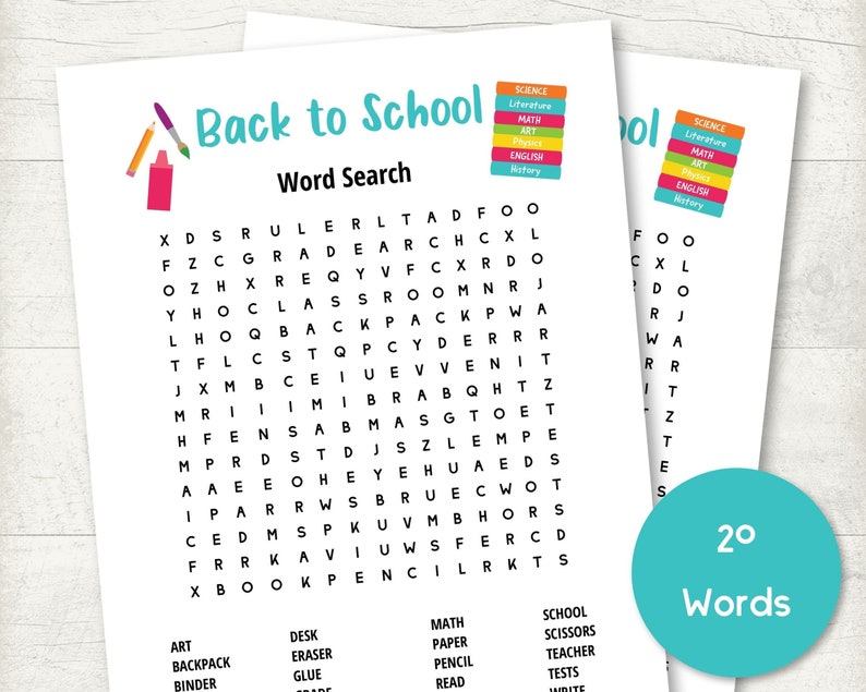 Back to School Word Search, Printable Games, Digital Download, Word ...