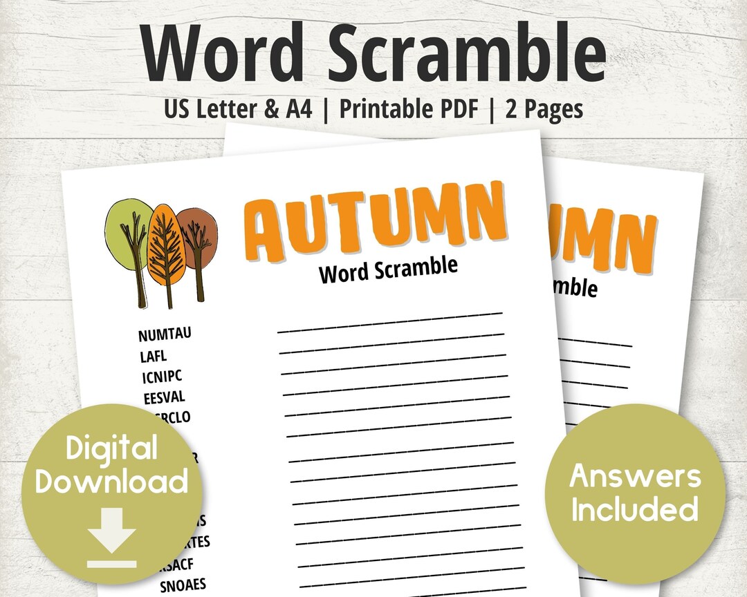 Autumn Word Scramble, Printable Games, Digital Download, Word Games ...