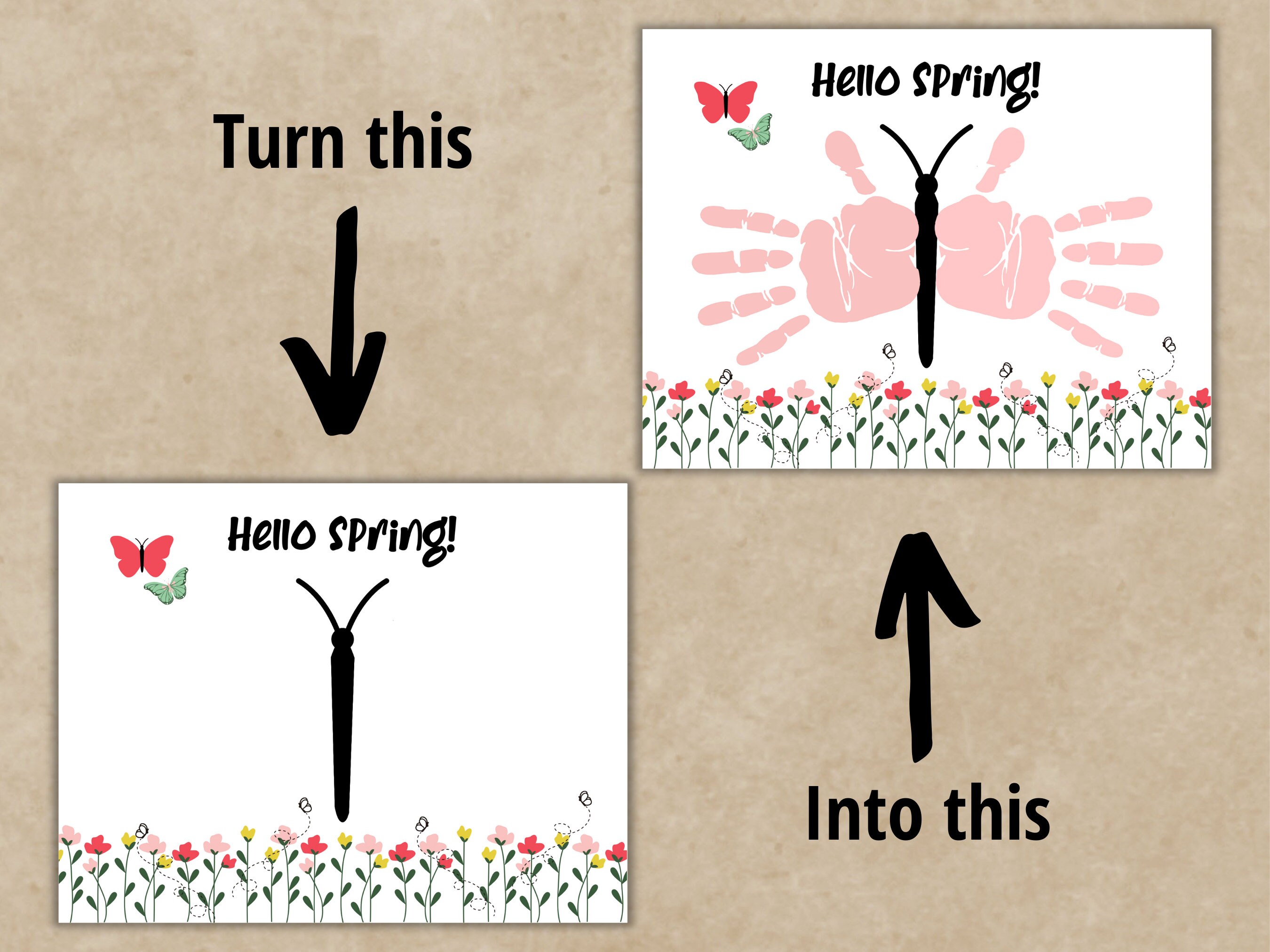 Spring Handprint Art, Spring Footprint Craft, Thumbprint Printable Art ...