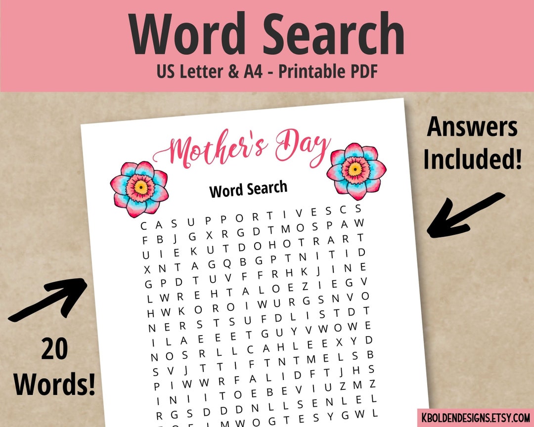 Mother's Day Printable Word Search, Digital Download, Classroom ...