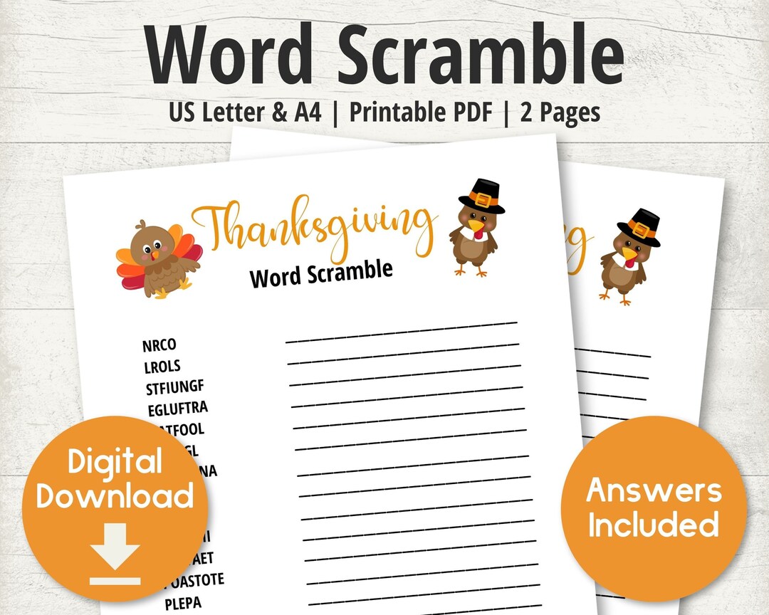 Thanksgiving Word Scramble, Printable Game, Digital Download, Word ...
