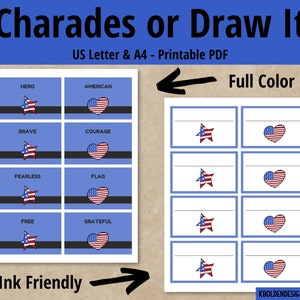 Memorial Day Printable Charades, Draw the Word, Digital Download, Kids ...