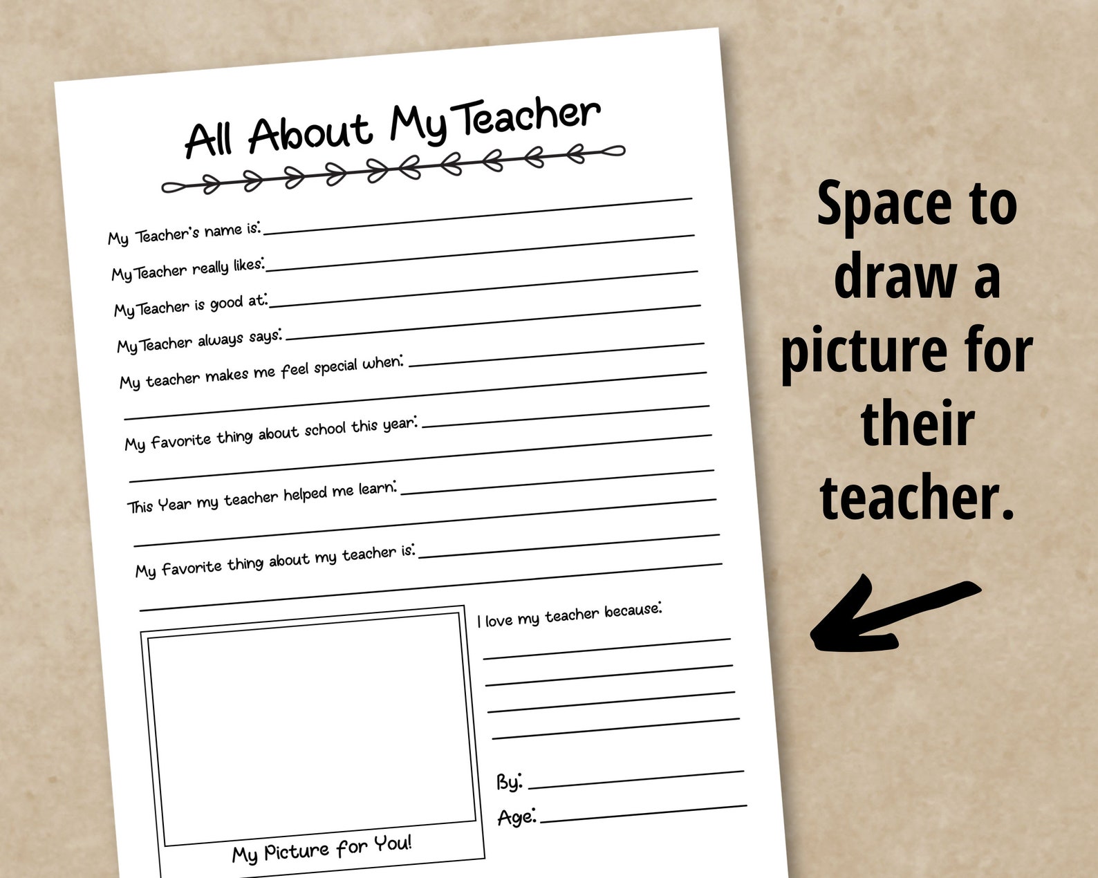 Teacher Appreciation Week Printable All About My Teacher, Teacher ...