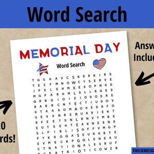 Memorial Day Printable Activity Bundle, Digital Download, Word Search ...