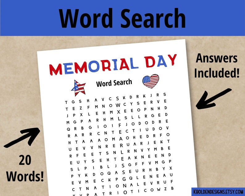 Memorial Day Printable Activity Bundle, Digital Download, Word Search ...