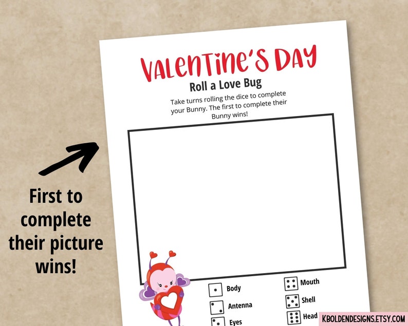 Valentine's Day Roll a Love Bug, Dice Game Printable, Fun Valentine's ...