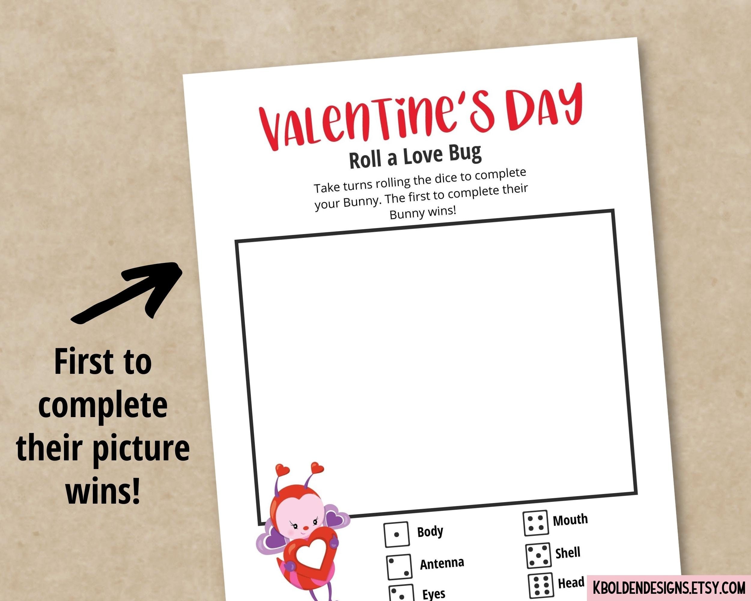 Valentine's Day Roll a Love Bug, Dice Game Printable, Fun Valentine's ...