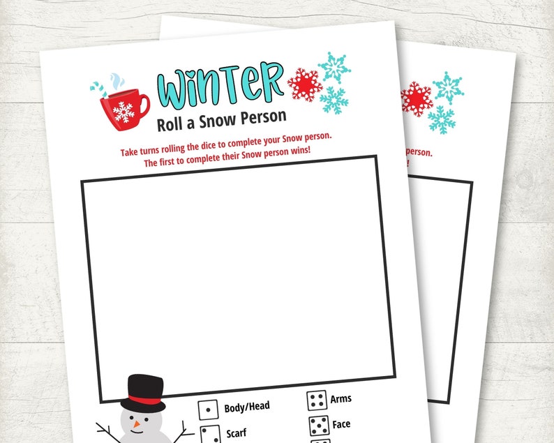 Winter Dice Game Printable Roll a Snowman Roll a Snowperson Word Game ...