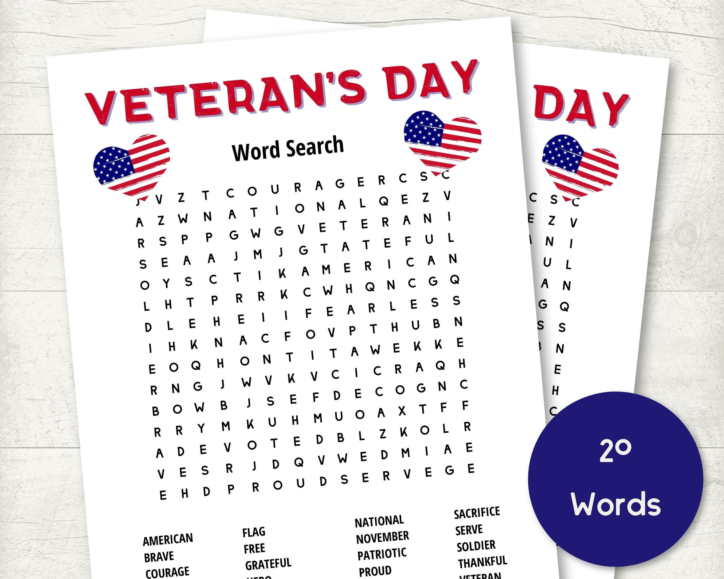 Veteran's Day Word Search, Digital Download, Printable Games, Word ...