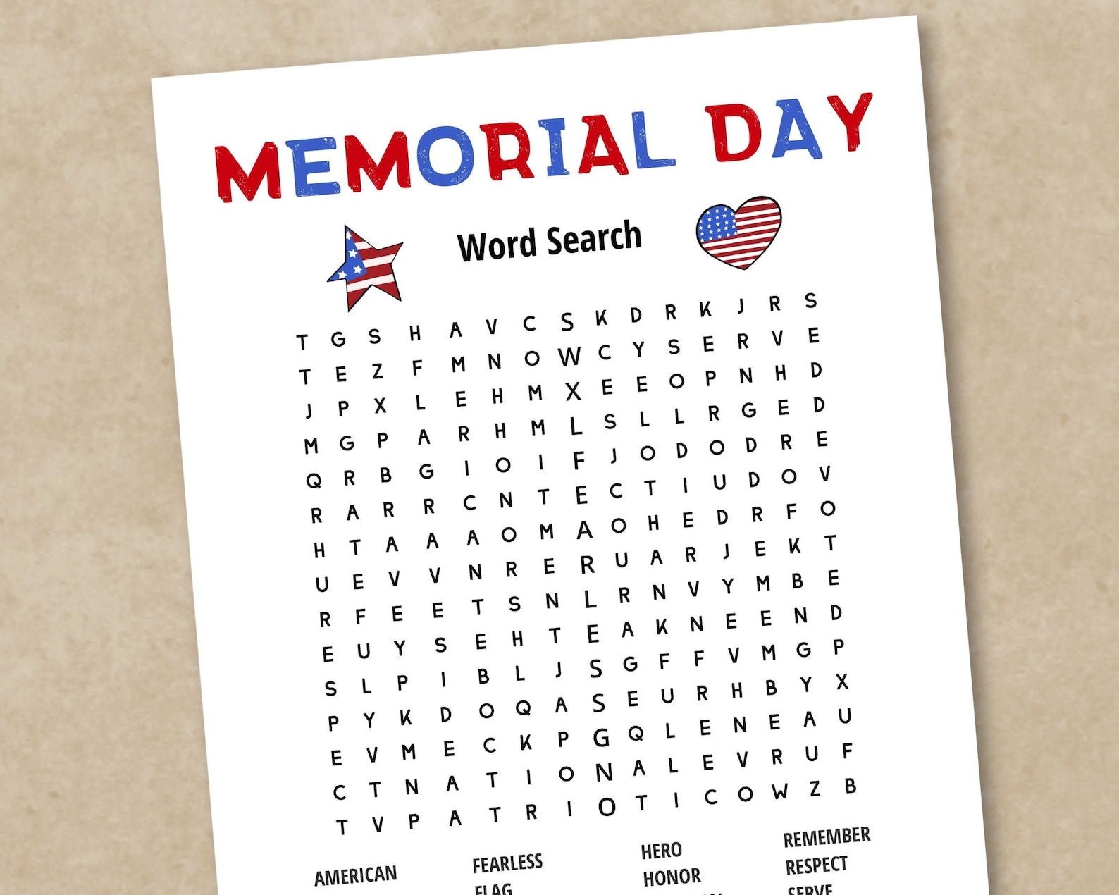 Memorial Day Printable Word Search, Digital Download, Classroom ...