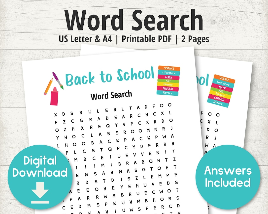 Back to School Word Search, Printable Games, Digital Download, Word ...