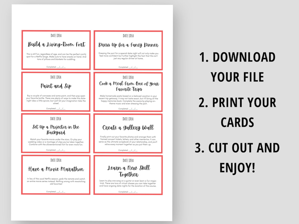 Printable Date Cards for Date Night, Date Night Idea Card Game, DIY ...