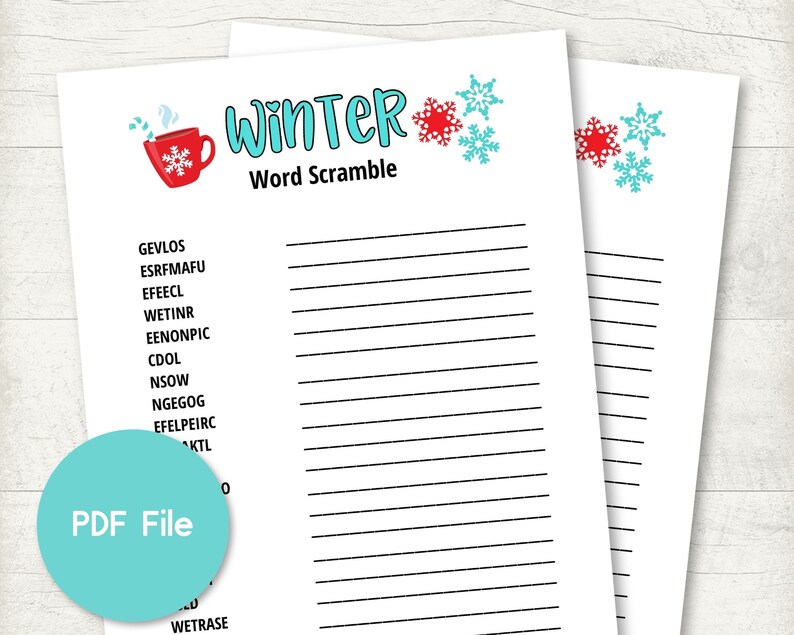 Winter Word Scramble, Printable Games, Digital Download, Word Games ...