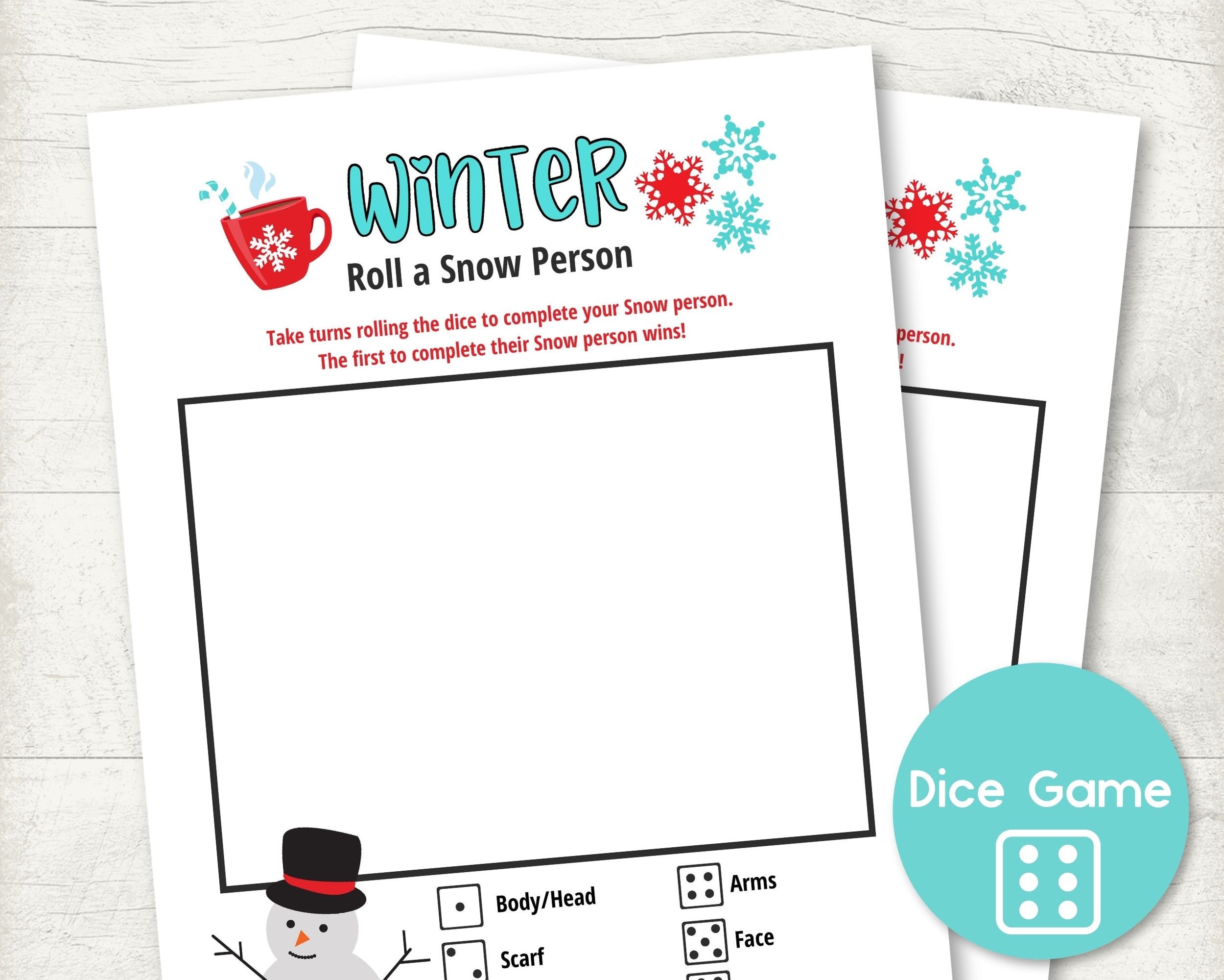 Winter Dice Game Printable Roll a Snowman Roll a Snowperson Word Game ...