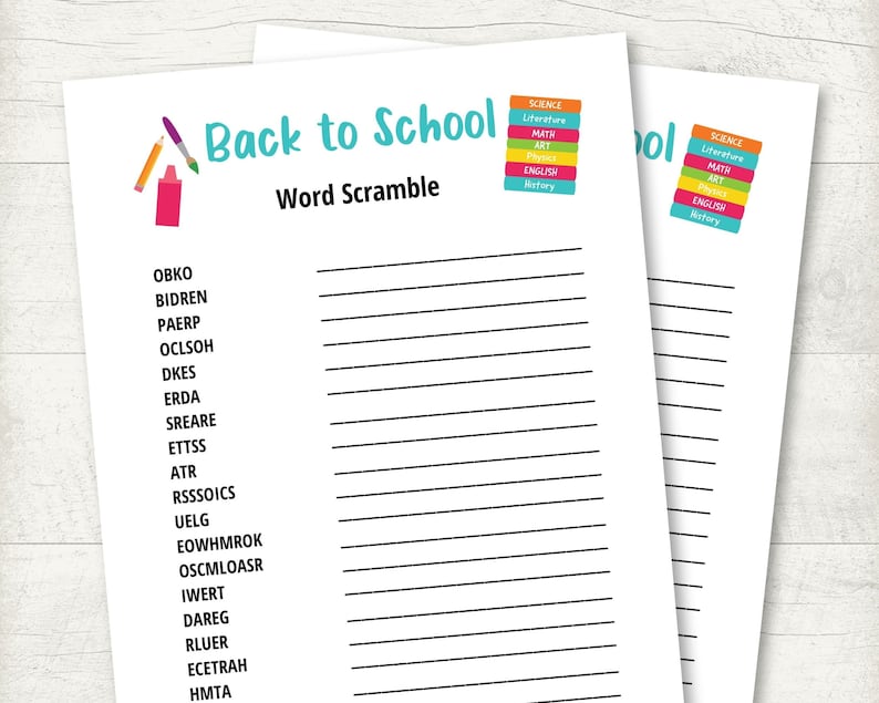 Back to School Word Scramble, Printable Games, Digital Download, Word ...