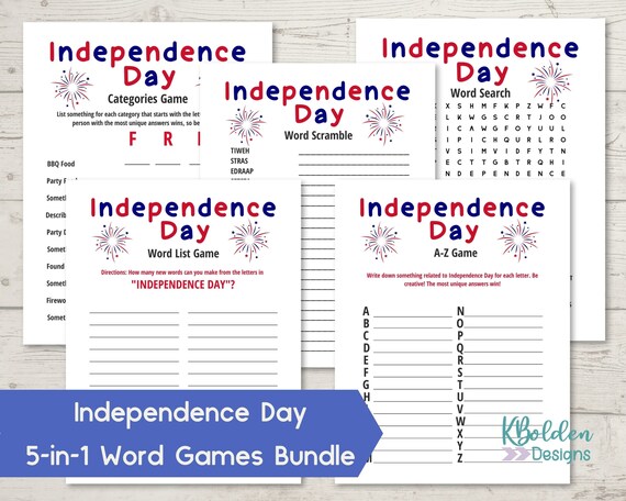 Independence Day 5-in-1 Word Games Patriotic Bundle USA | Etsy