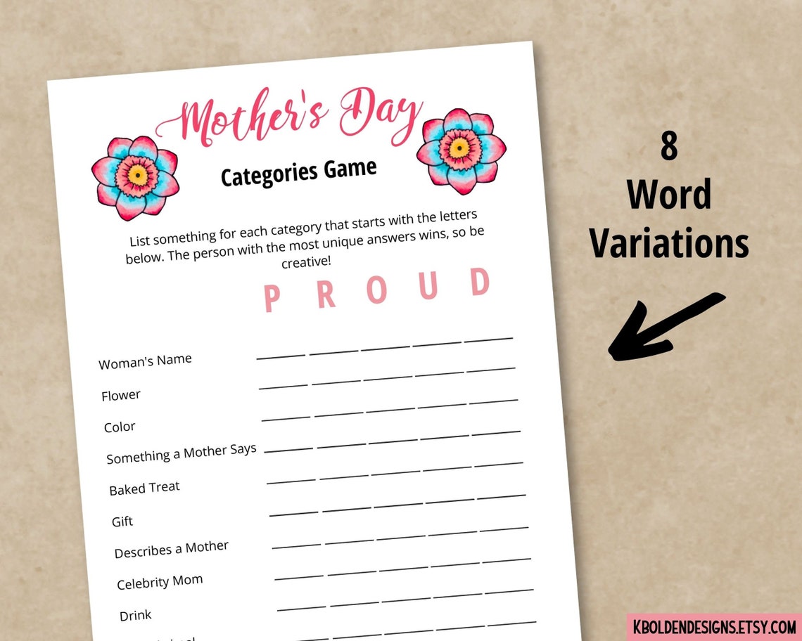 Mother's Day Printable Categories Game, Digital Download, Word Games ...