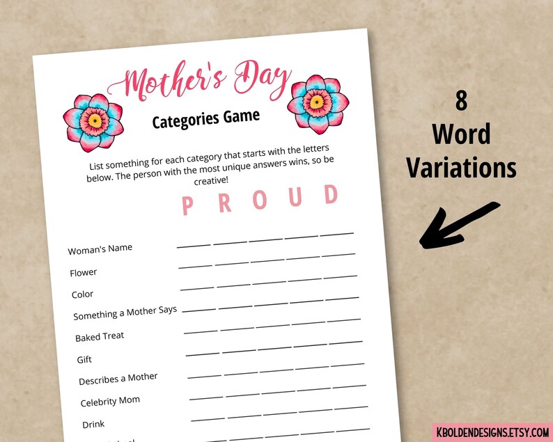 Mother's Day Printable Categories Game, Digital Download, Word Games ...