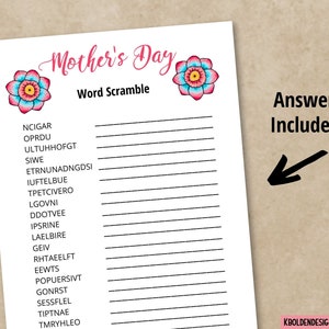 Mother's Day Printable Word Scramble, Digital Download, Classroom ...