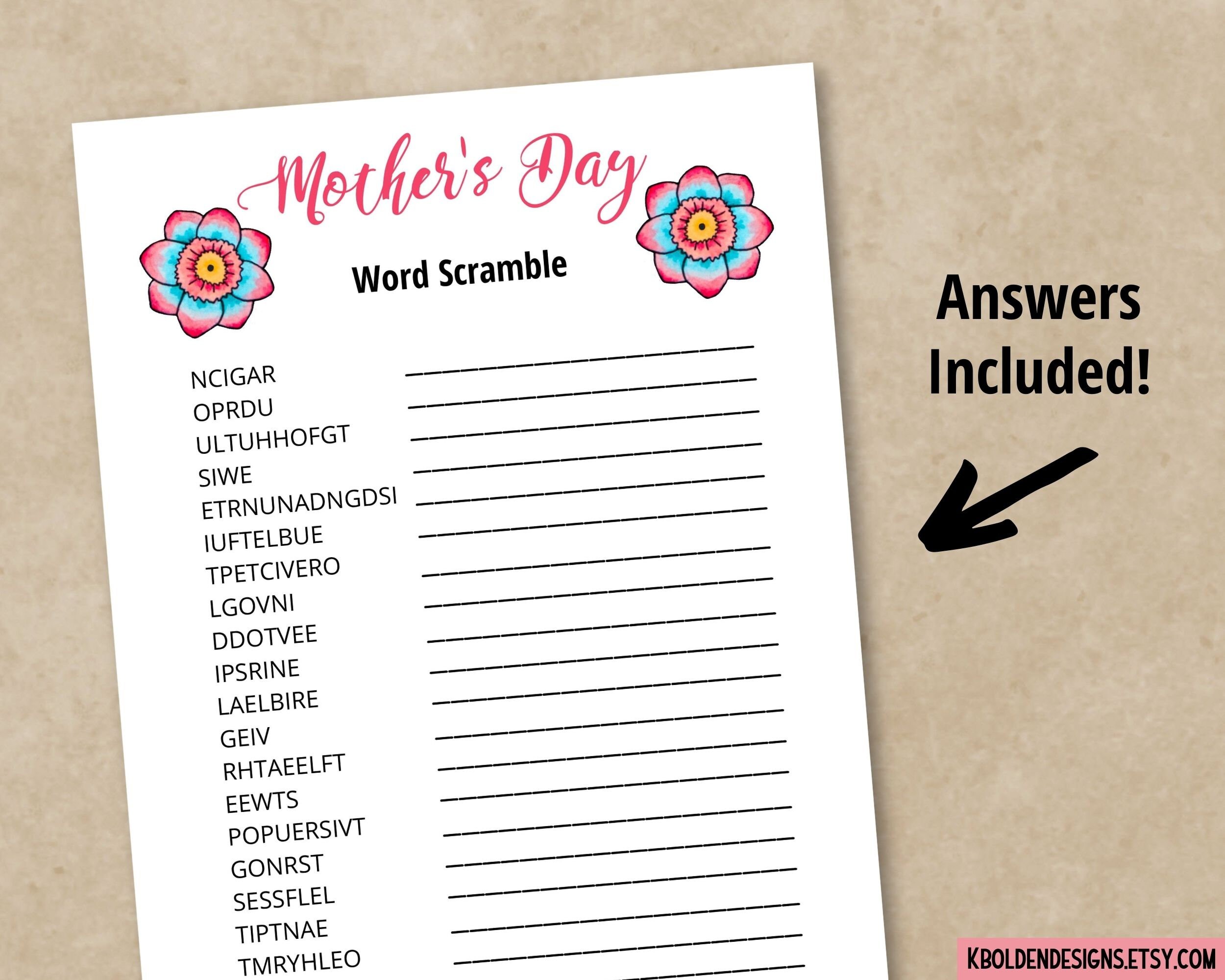 Mother's Day Printable Word Scramble, Digital Download, Classroom ...