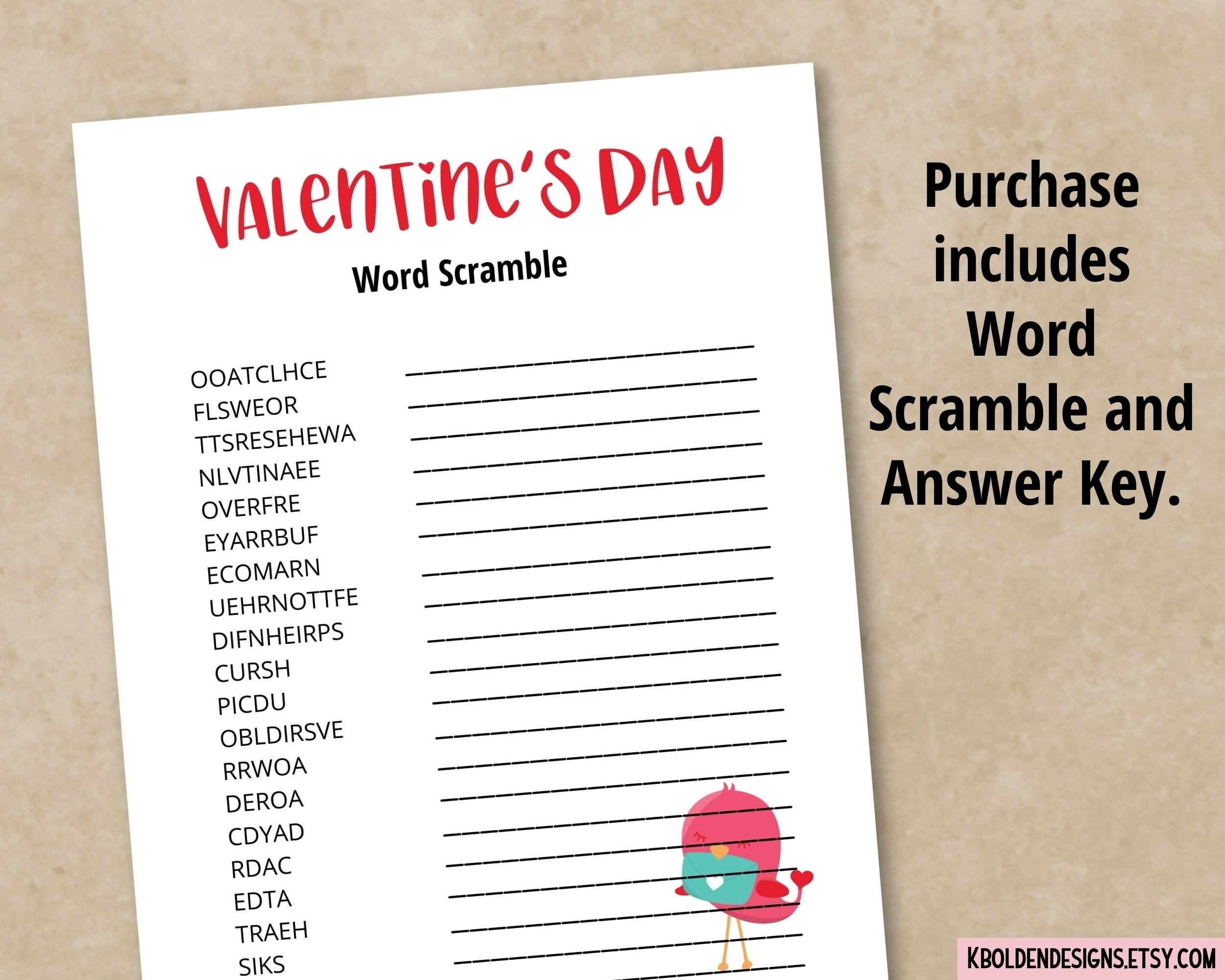 Valentine's Day Printable Word Scramble, Fun Valentines Day Game for ...