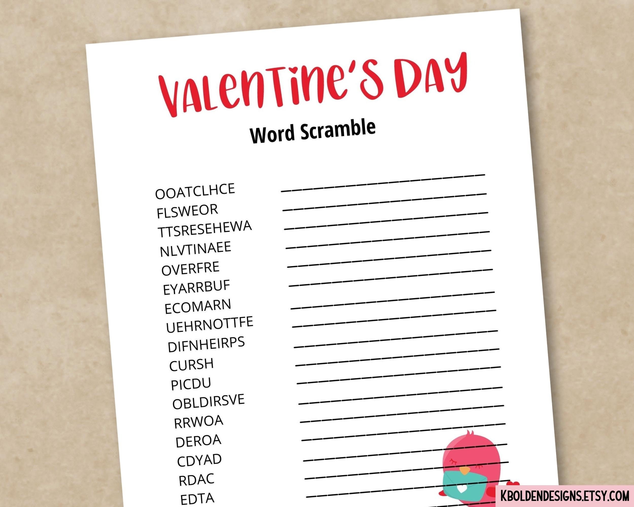 Valentine's Day Printable Word Scramble, Fun Valentines Day Game for ...