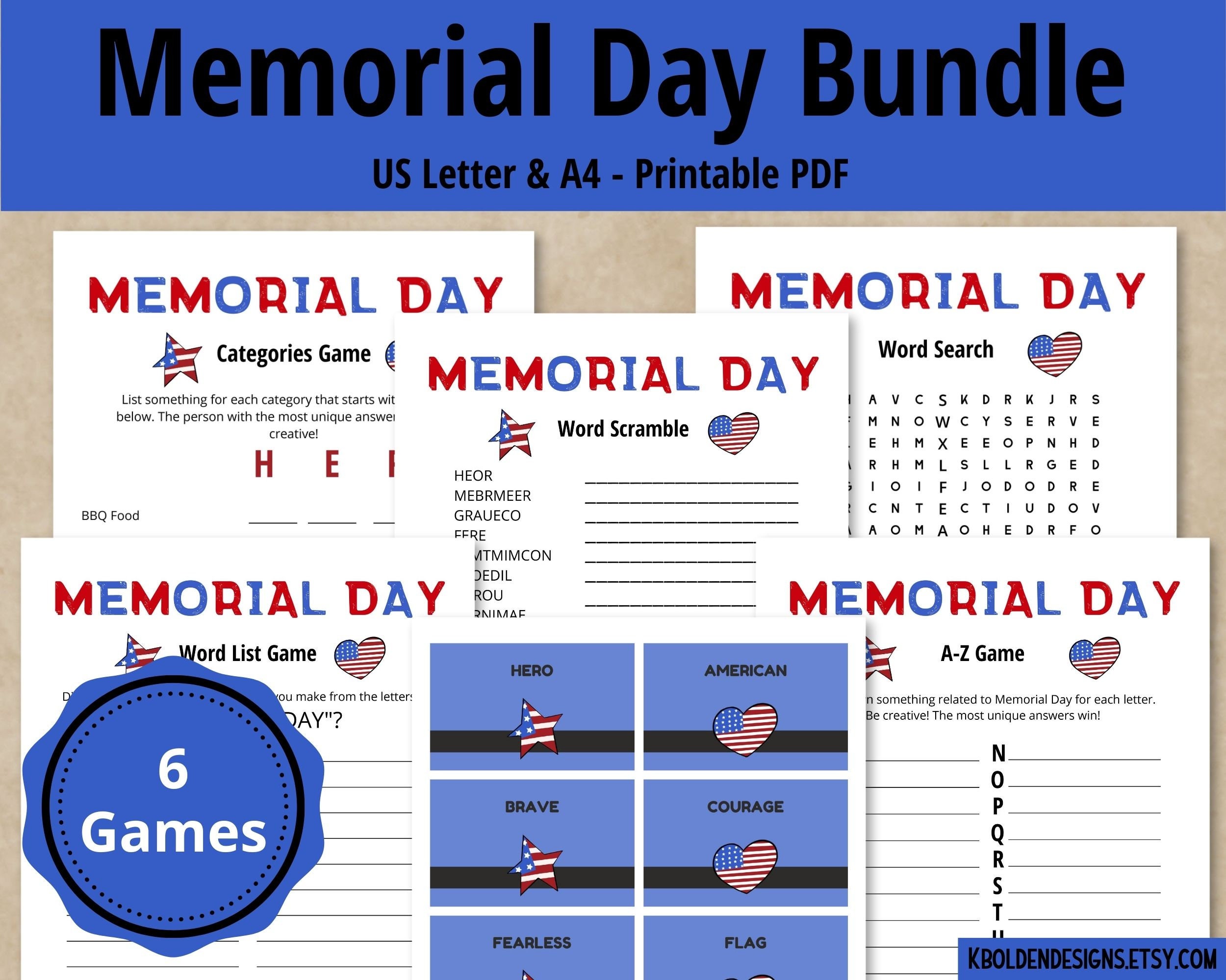 Memorial Day Printable Activity Bundle, Digital Download, Word Search ...
