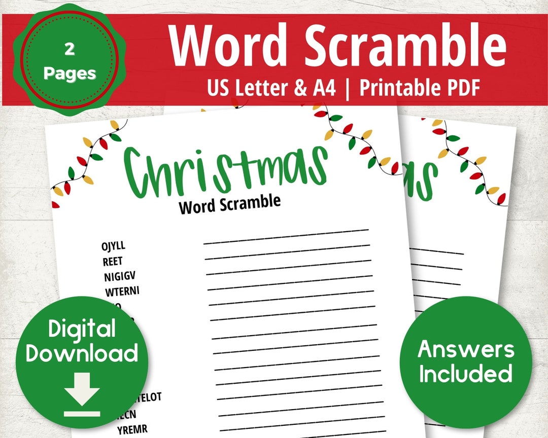 Christmas Word Scramble, Printable Game, Digital Download, Word Game ...