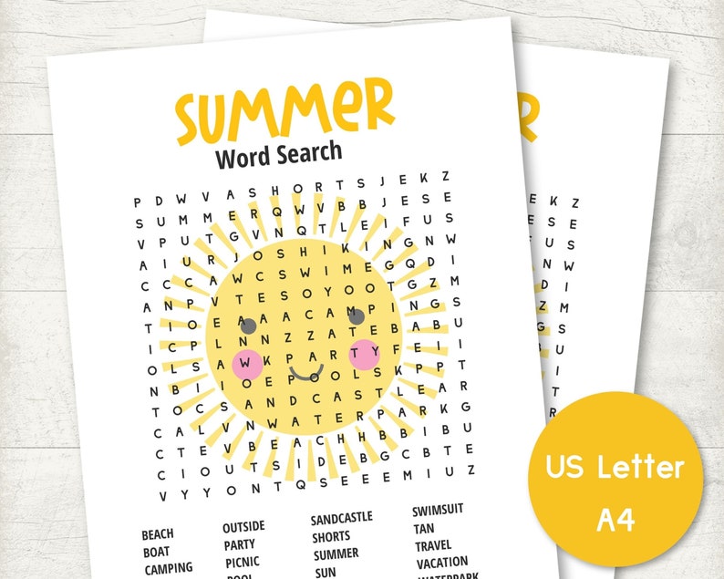 Summer Word Search, Printable Games, Digital Download, Word Games, Last ...