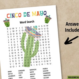 Cinco De Mayo Printable Word Search, Digital Download, Classroom ...