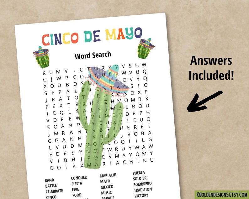 Cinco De Mayo Printable Word Search, Digital Download, Classroom ...