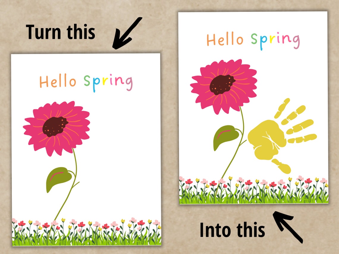Spring Handprint Art, Spring Footprint Craft, Thumbprint Printable Art ...