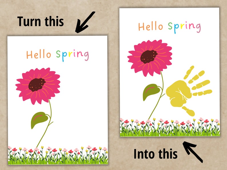 Spring Handprint Art, Spring Footprint Craft, Thumbprint Printable Art ...