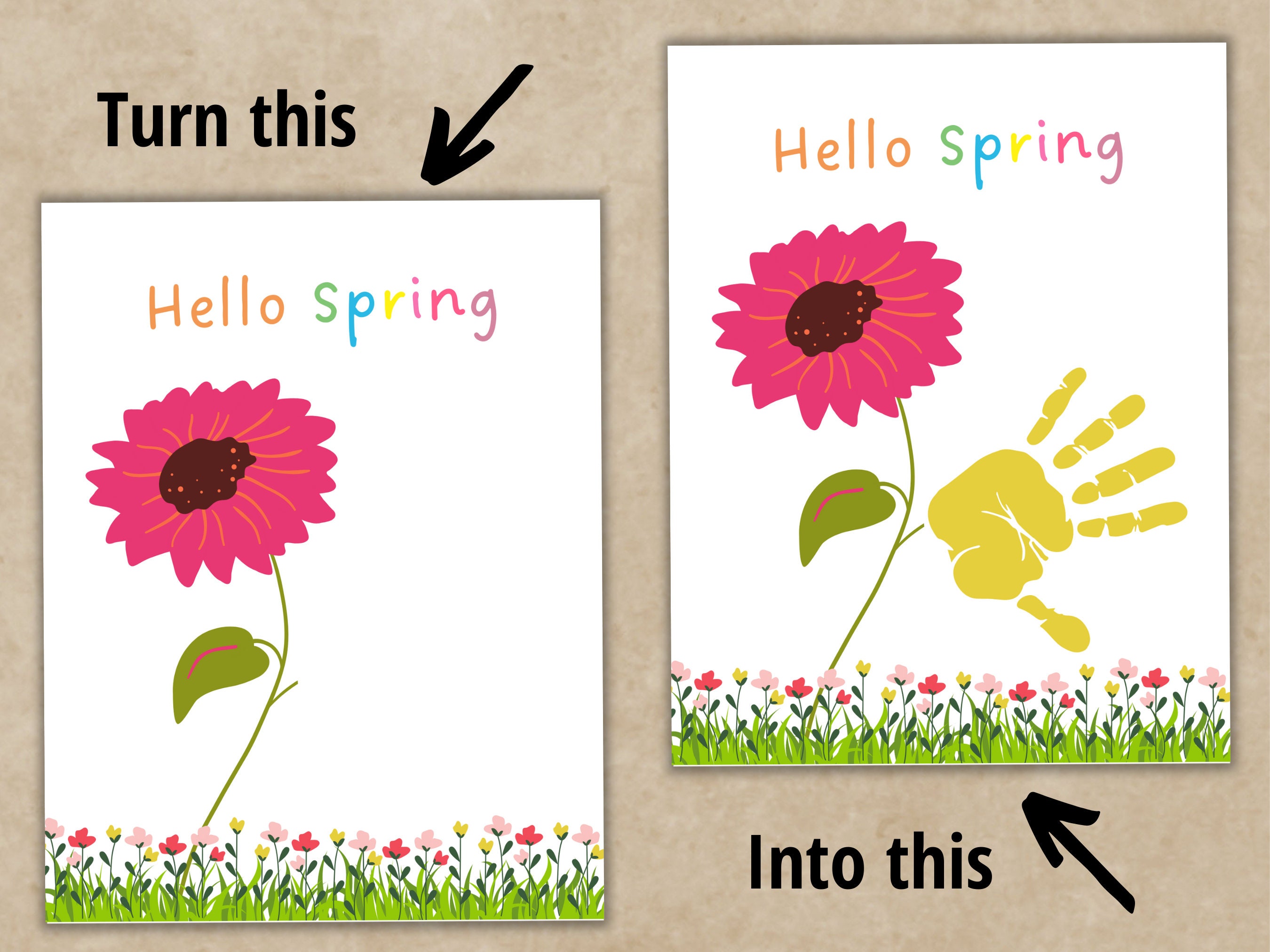 Spring Handprint Art, Spring Footprint Craft, Thumbprint Printable Art ...