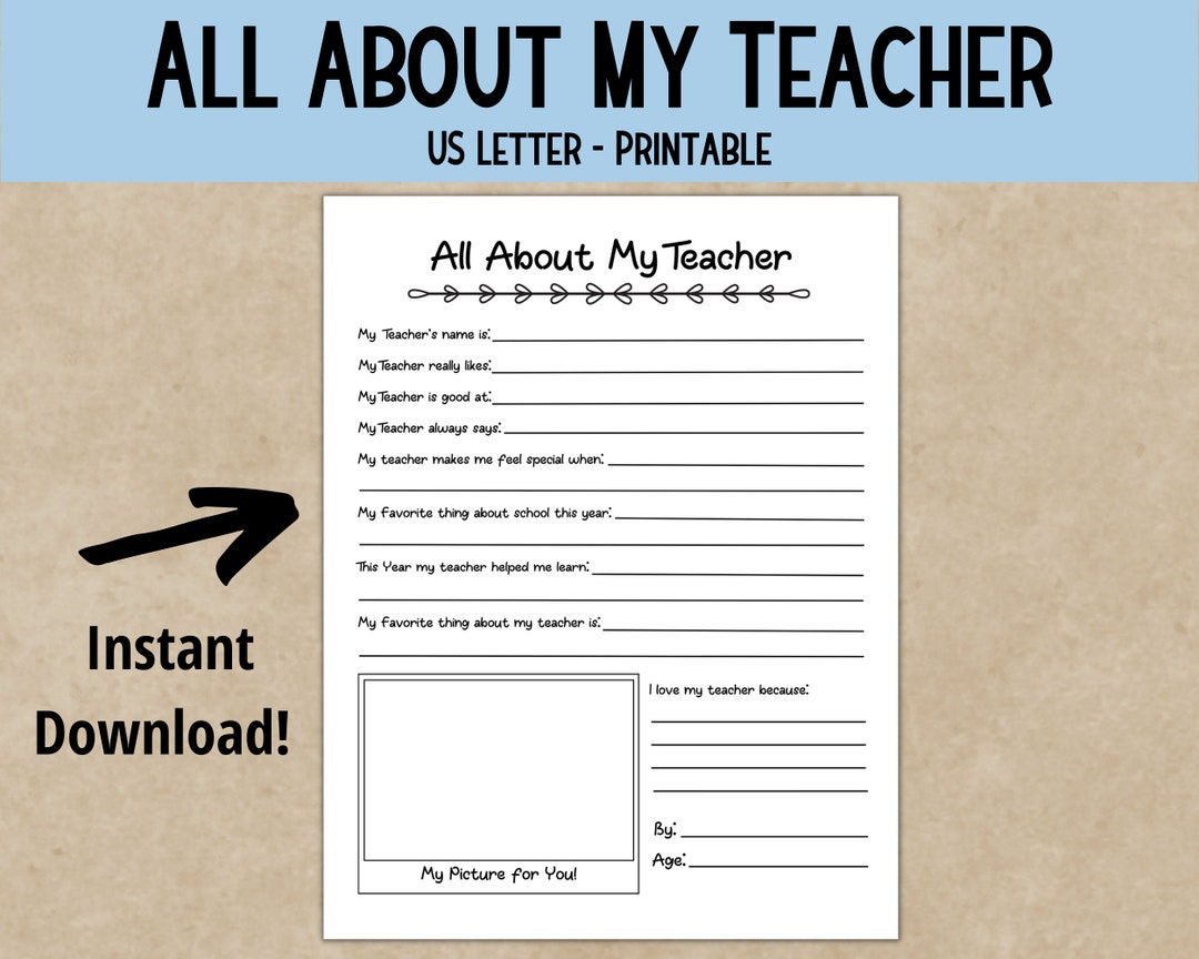 Teacher Appreciation Week Printable All About My Teacher, Teacher ...