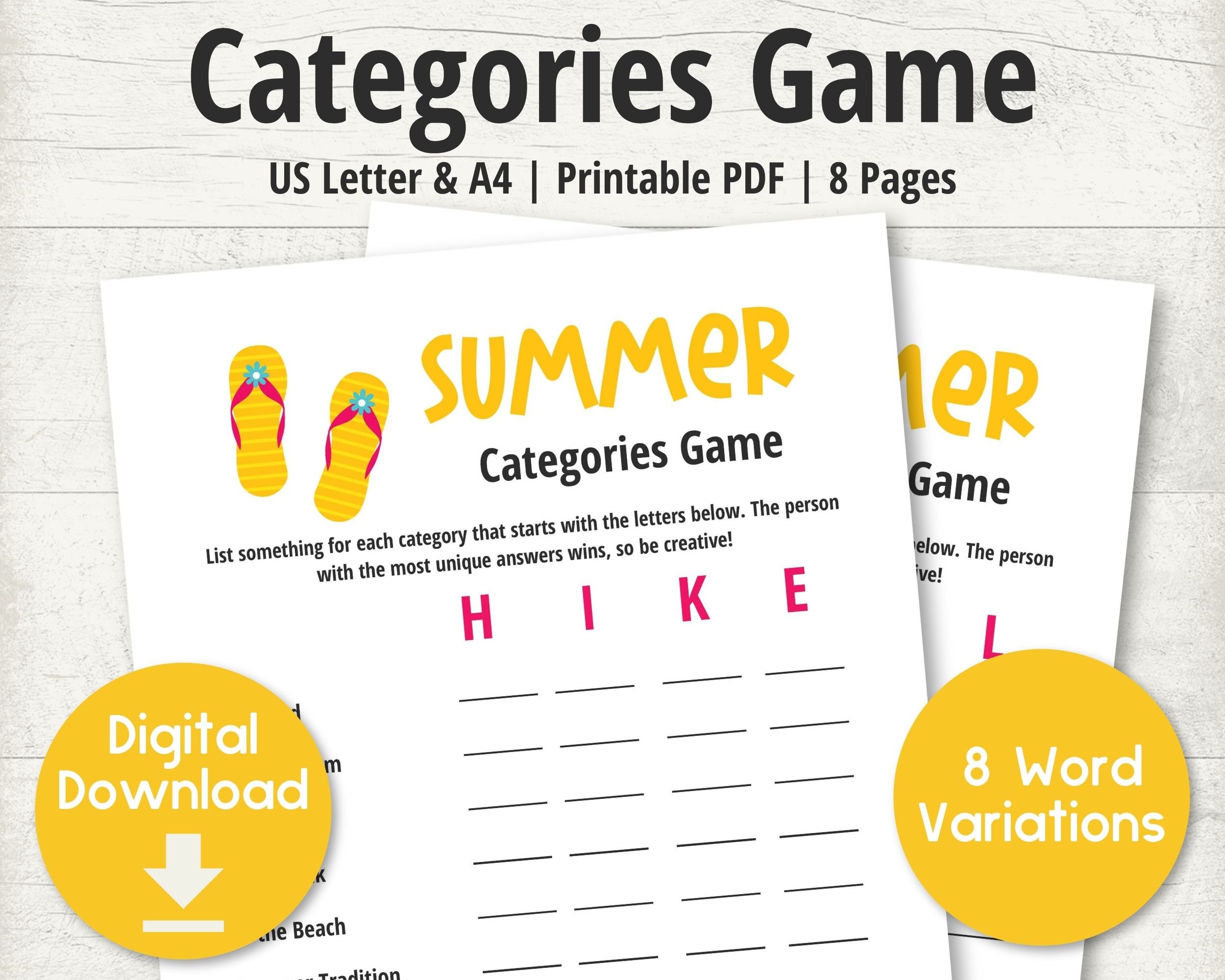 Summer Categories Digital Download Word Games Last Day of - Etsy
