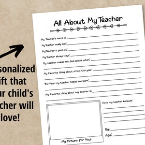 Teacher Appreciation Week Printable All About My Teacher, Teacher ...