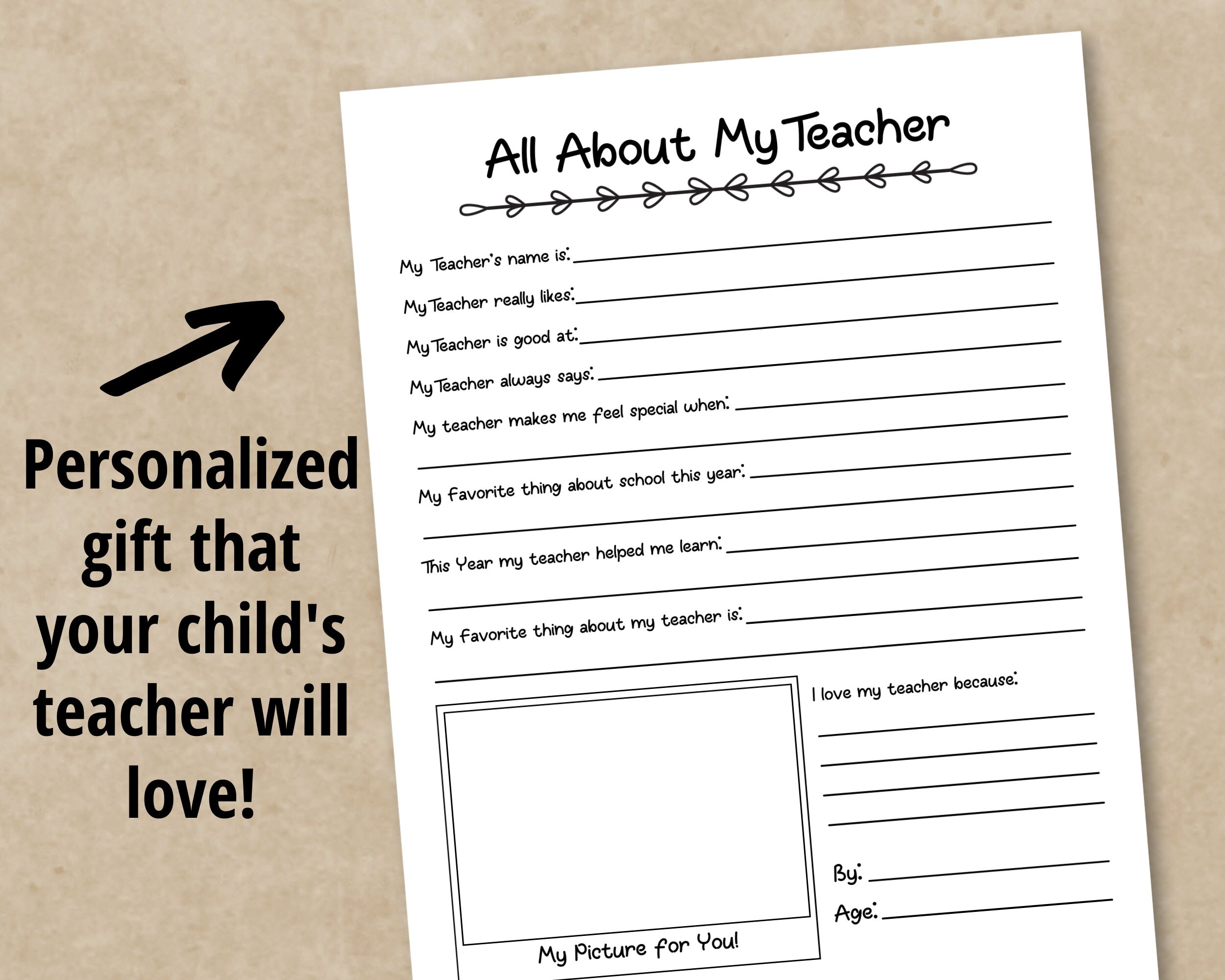 Teacher Appreciation Week Printable All About My Teacher - Etsy