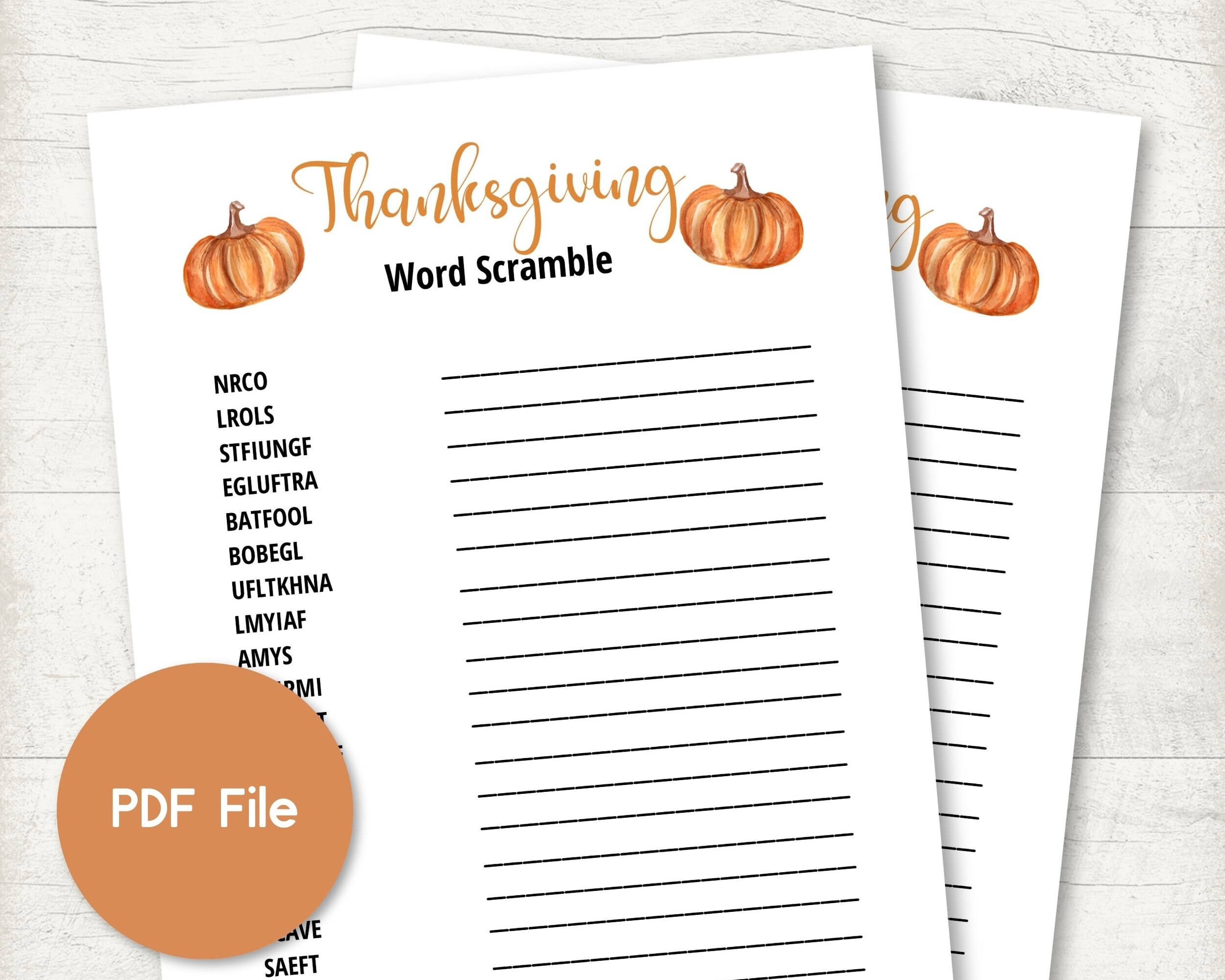 Thanksgiving Word Scramble, Printable Game, Digital Download, Word ...