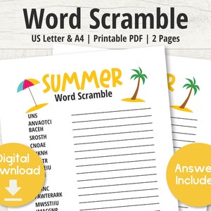 Summer Word Scramble, Digital Download, Word Games, Last Day of School ...