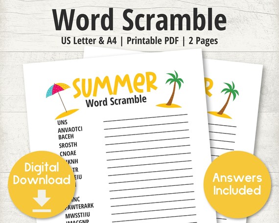 Summer Word Scramble Digital Download Word Games Last Day - Etsy
