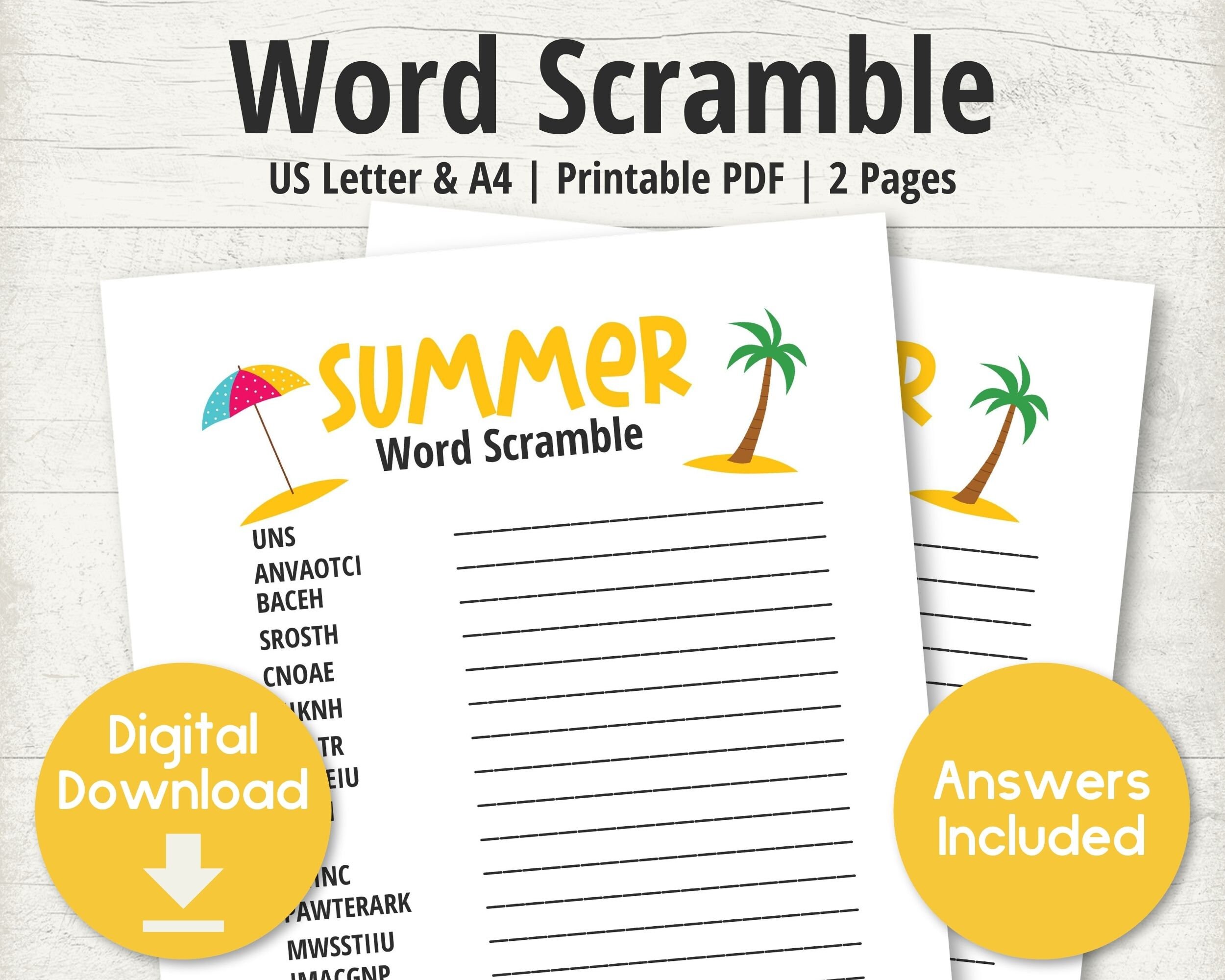 Summer Word Scramble Digital Download Word Games Last Day - Etsy