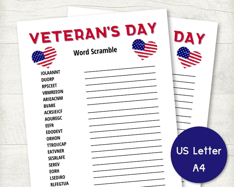 Veteran's Day Word Scramble Digital Download Printable - Etsy