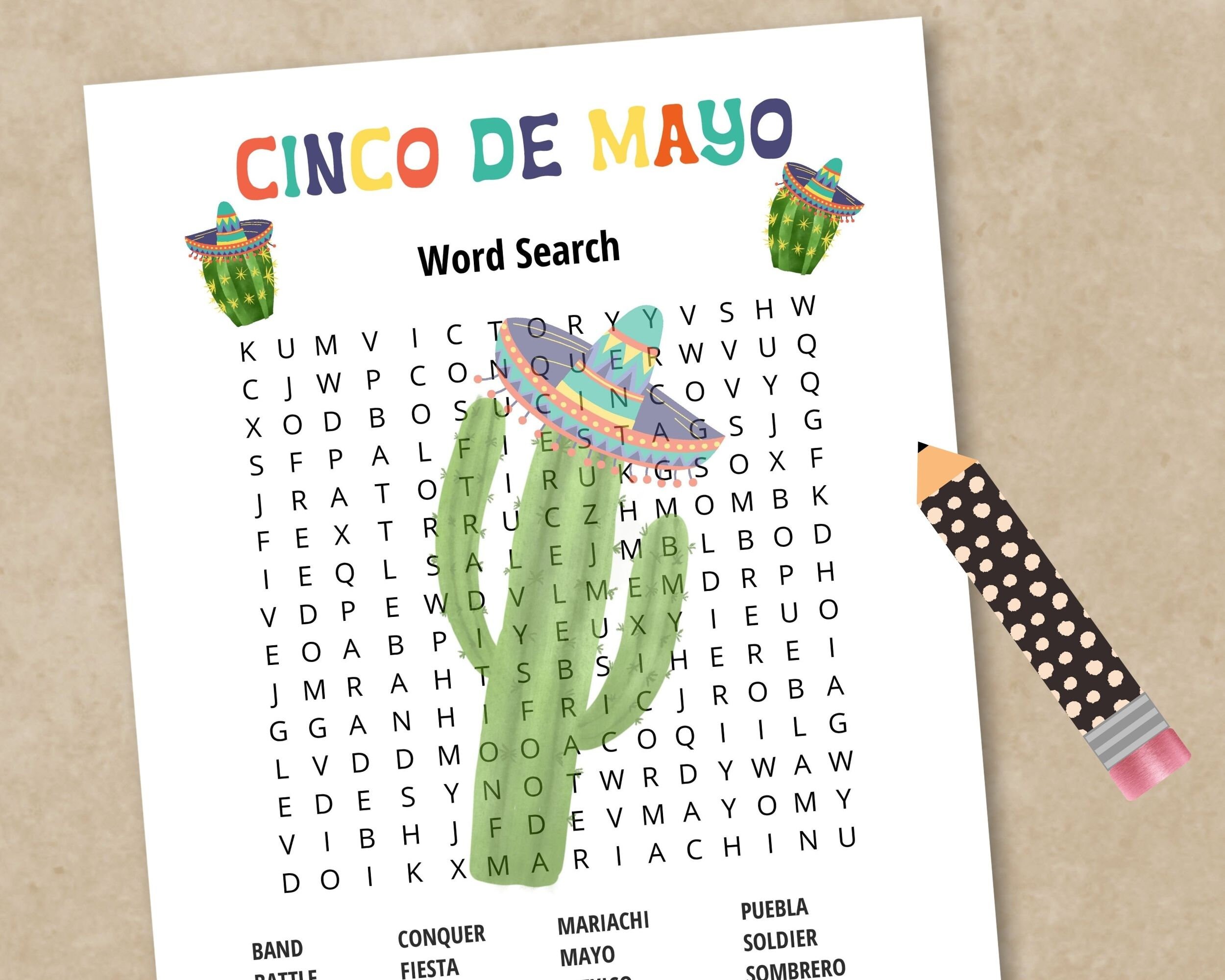 Cinco De Mayo Printable Word Search, Digital Download, Classroom ...