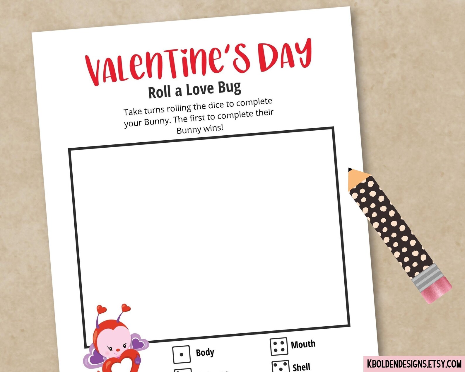 Valentine's Day Roll a Love Bug, Dice Game Printable, Fun Valentine's ...