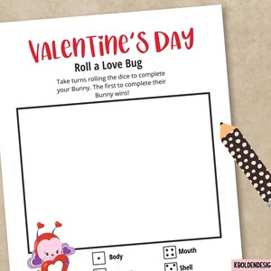 Valentine's Day Roll a Love Bug, Dice Game Printable, Fun Valentine's ...
