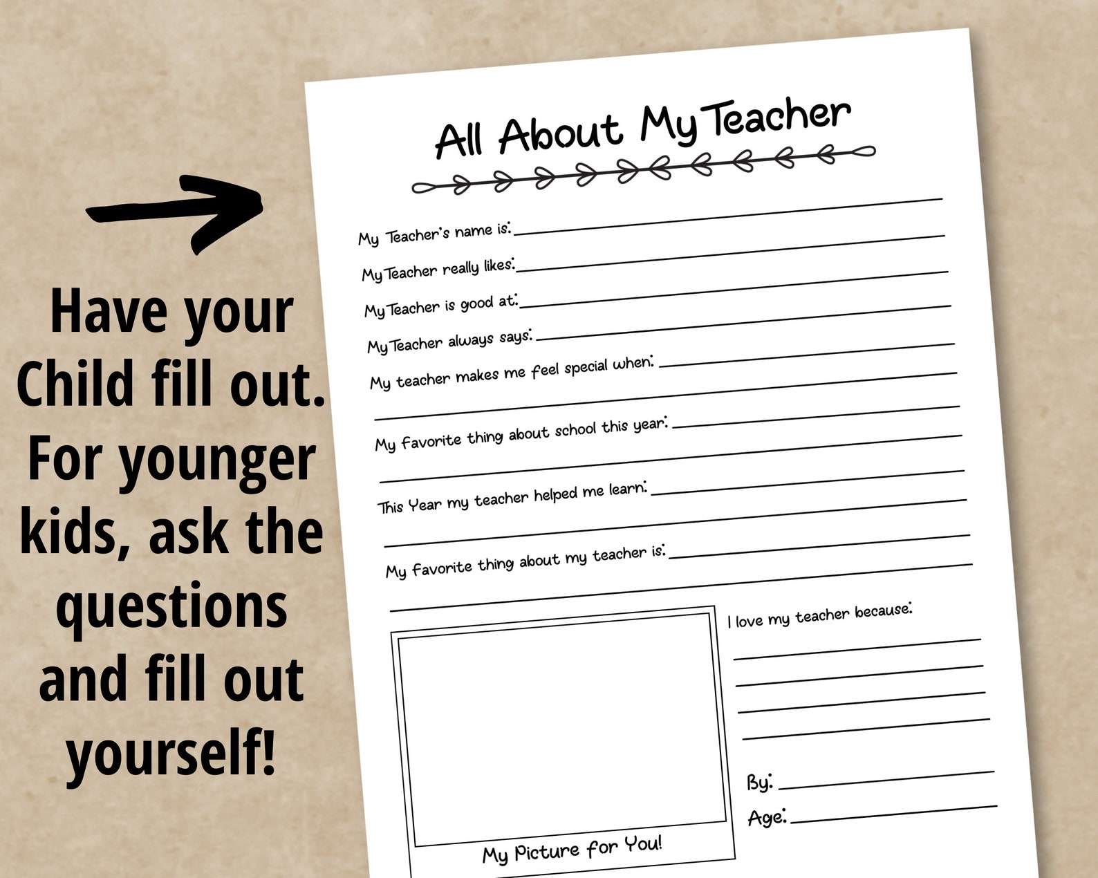 Teacher Appreciation Week Printable All About My Teacher, Teacher ...