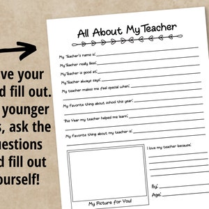 Teacher Appreciation Week Printable All About My Teacher, Teacher ...
