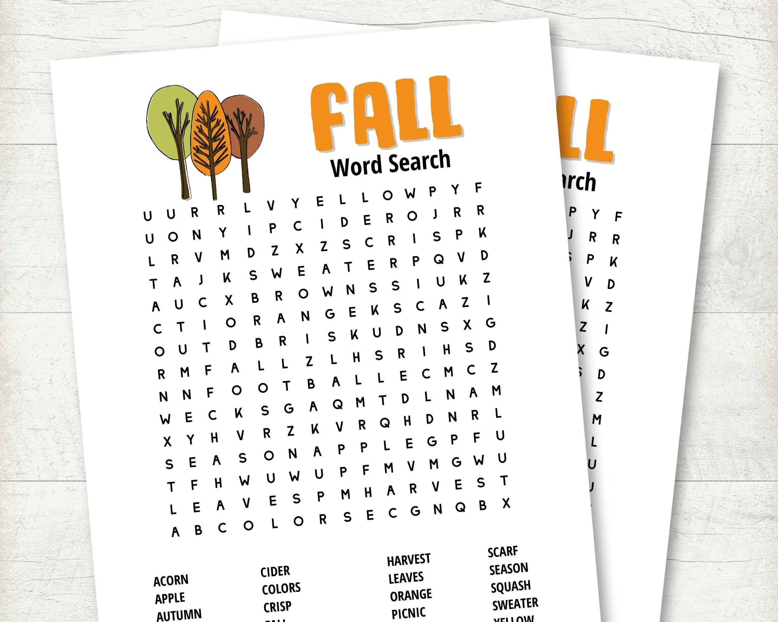 Fall Word Search, Printable Games, Digital Download, Word Games ...