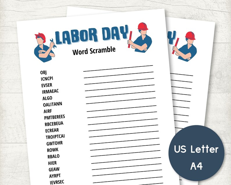 Labor Day Word Scramble, Printable Games, Digital Download, Word Games ...